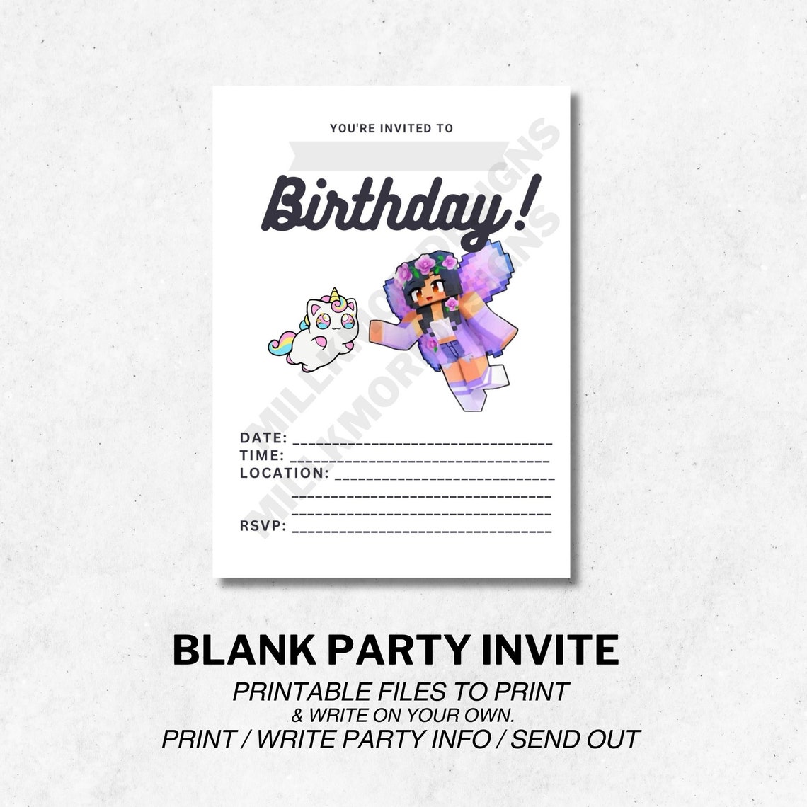 BLANK Aphmau Meemeow Party Invitation - Printable - Etsy