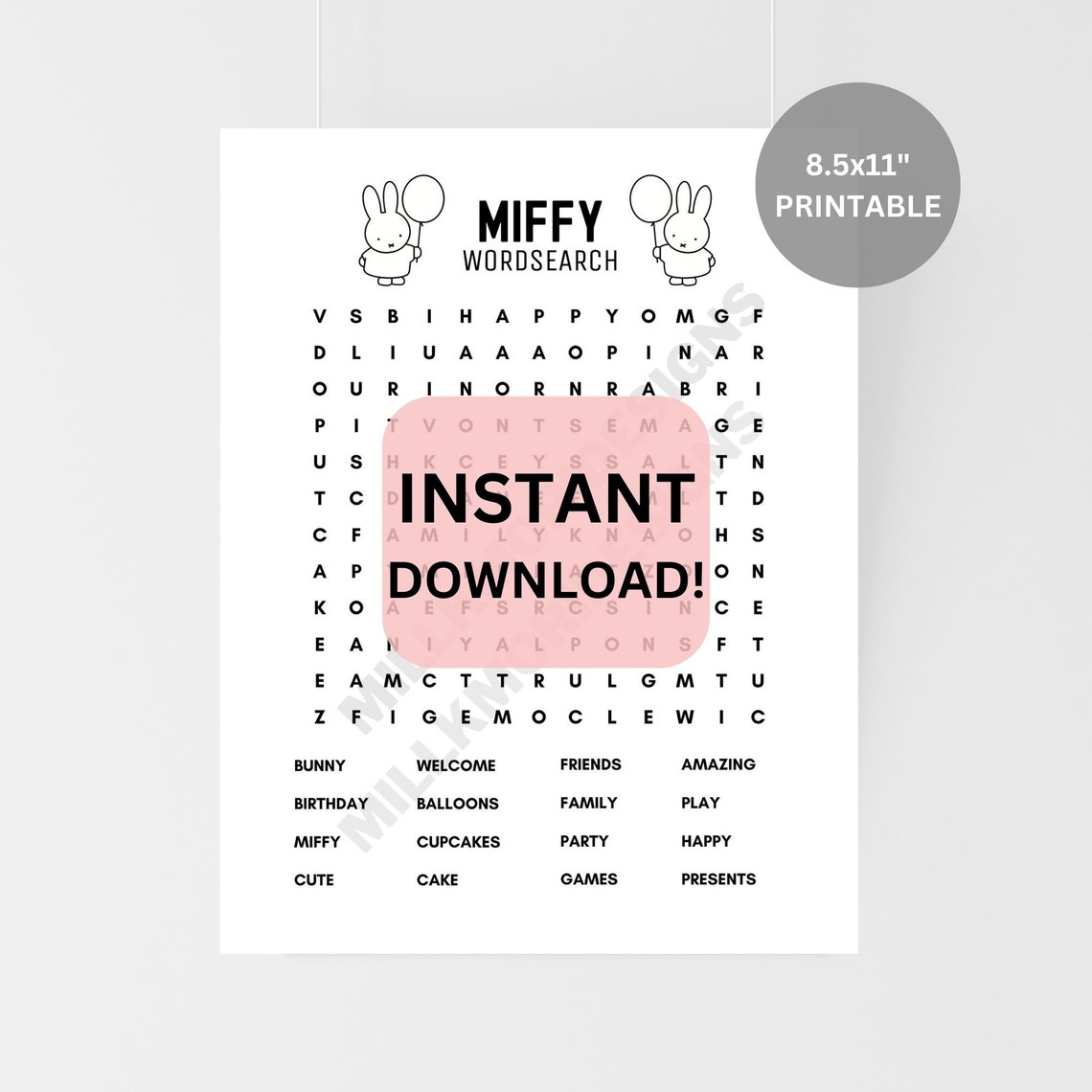 Cute Bunny Wordsearch Activity Printable / Digital Printables / Party ...