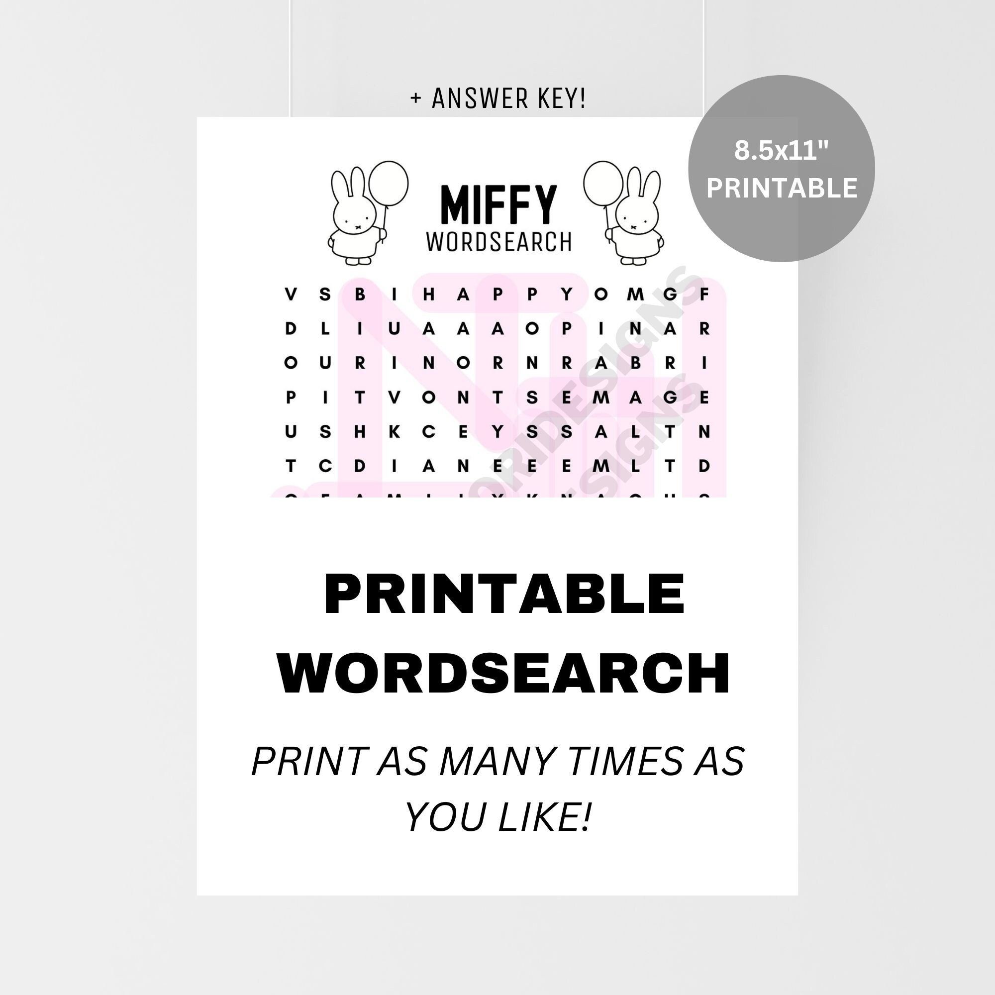 Cute Bunny Wordsearch Activity Printable / Digital Printables / Party ...