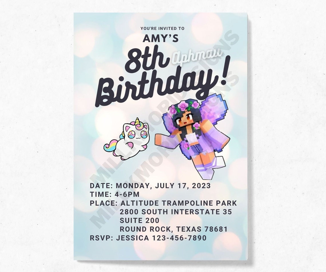 Aphmau Meemeow Party Invitation - Editable Digital Template - Instant ...