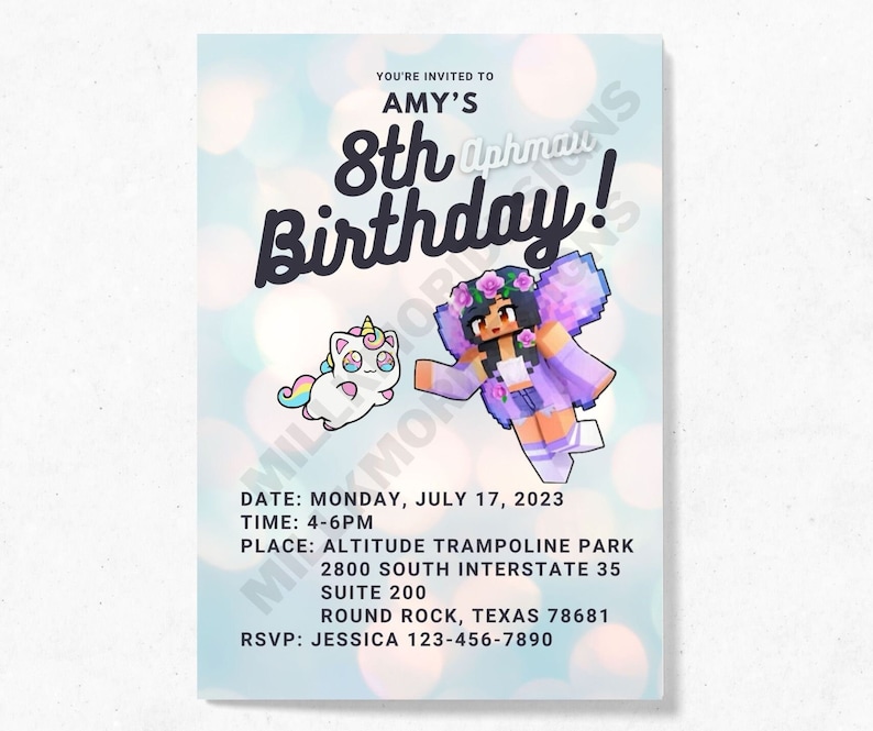 Aphmau Meemeow Party Invitation - Editable Digital Template - Instant ...