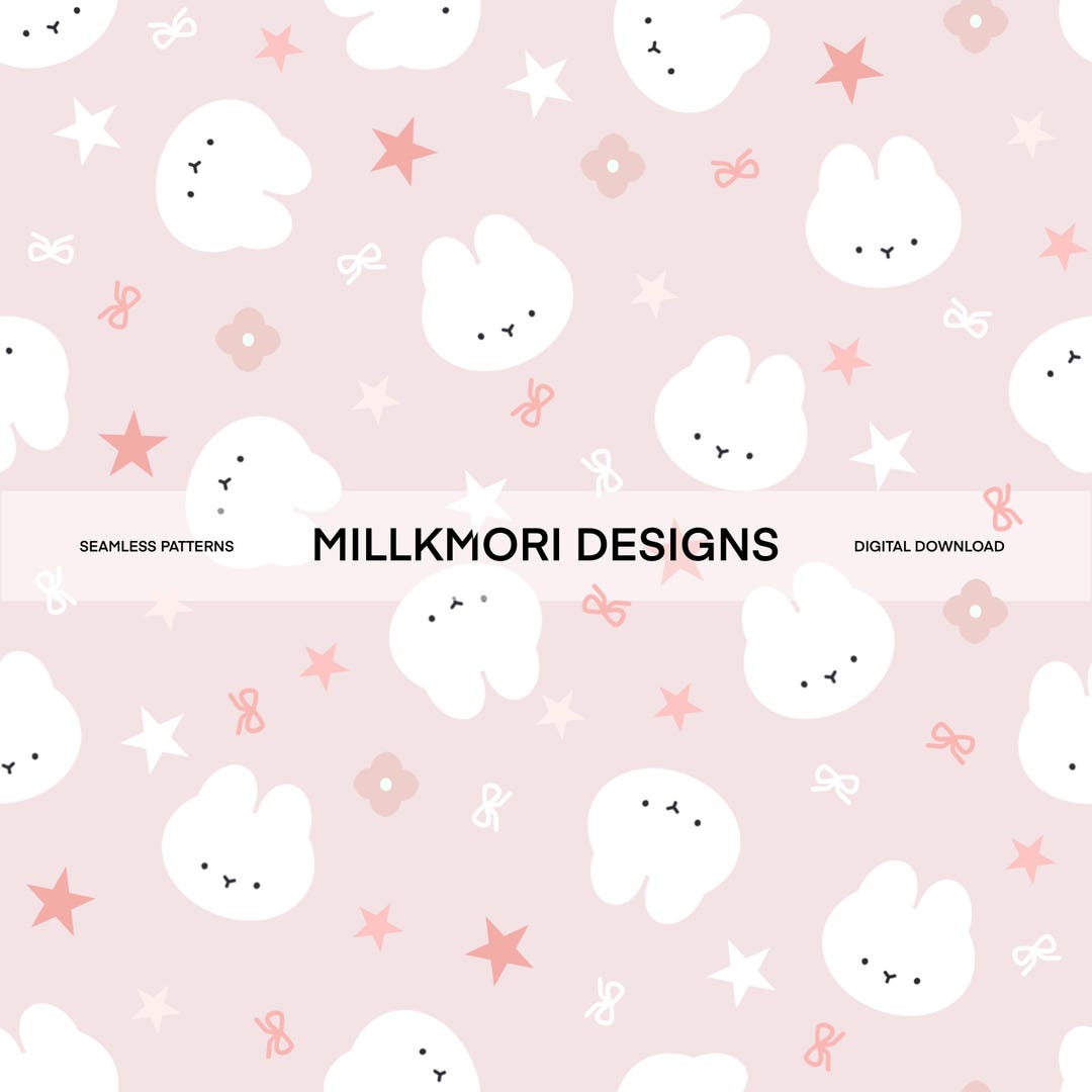 Pink Bunny Coquette Stars Pattern: Seamless Nursery Art (300 DPI PNG ...