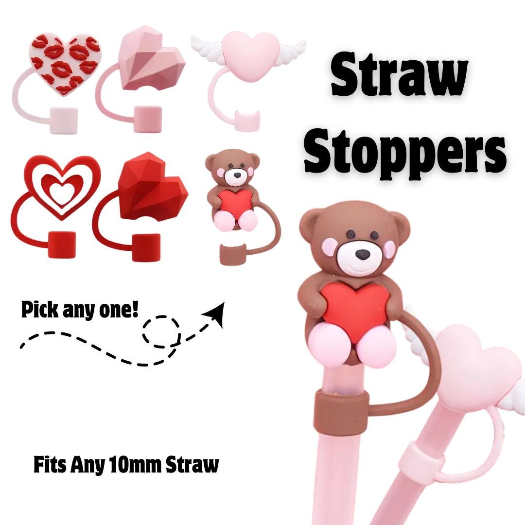 Valentine Heart 10mm Straw Stopper | Stanley Stoppers | Cute Pink Red ...