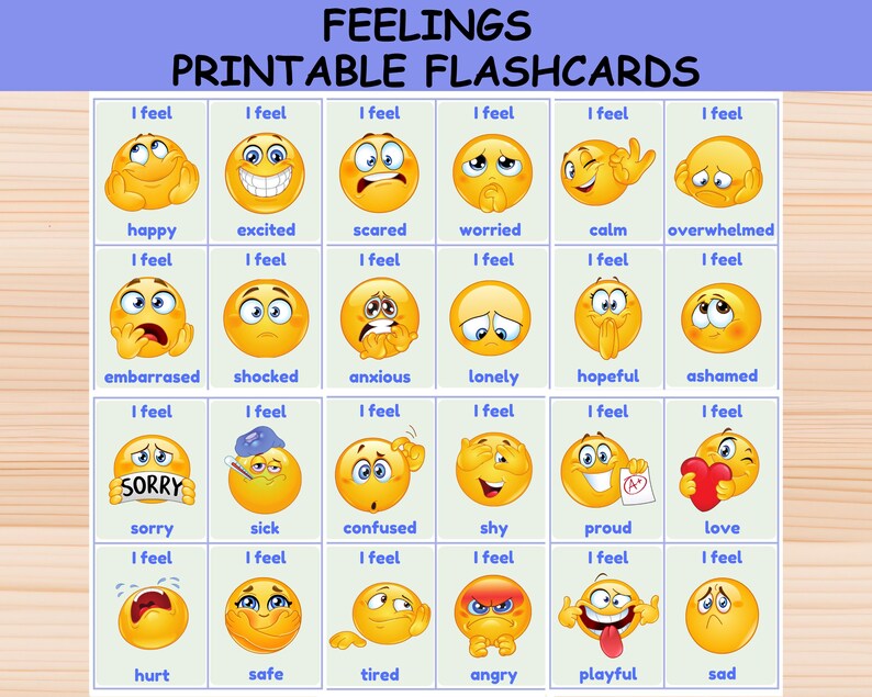 Feelings Flashcards for Kids: Printable Emoji Cards to Learn Emotions ...