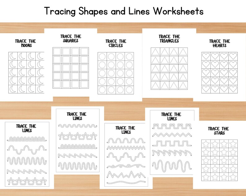 Hojas de trabajo para colorear y trazar formas y líneas para preescolar ...