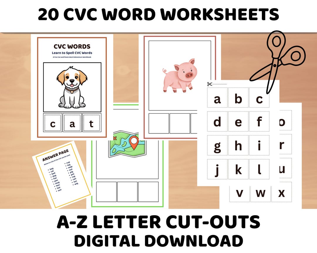 Teach Kids Words CVC Word Spelling Phonics Letter Cut-out Scissor ...