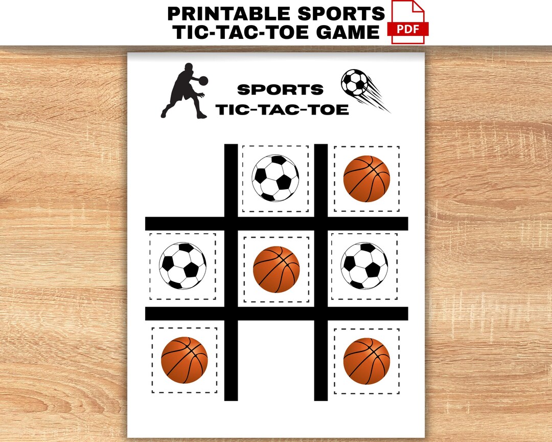 Printable Tic-tac-toe Sports Game for Kids Basketball and Soccer Ball ...