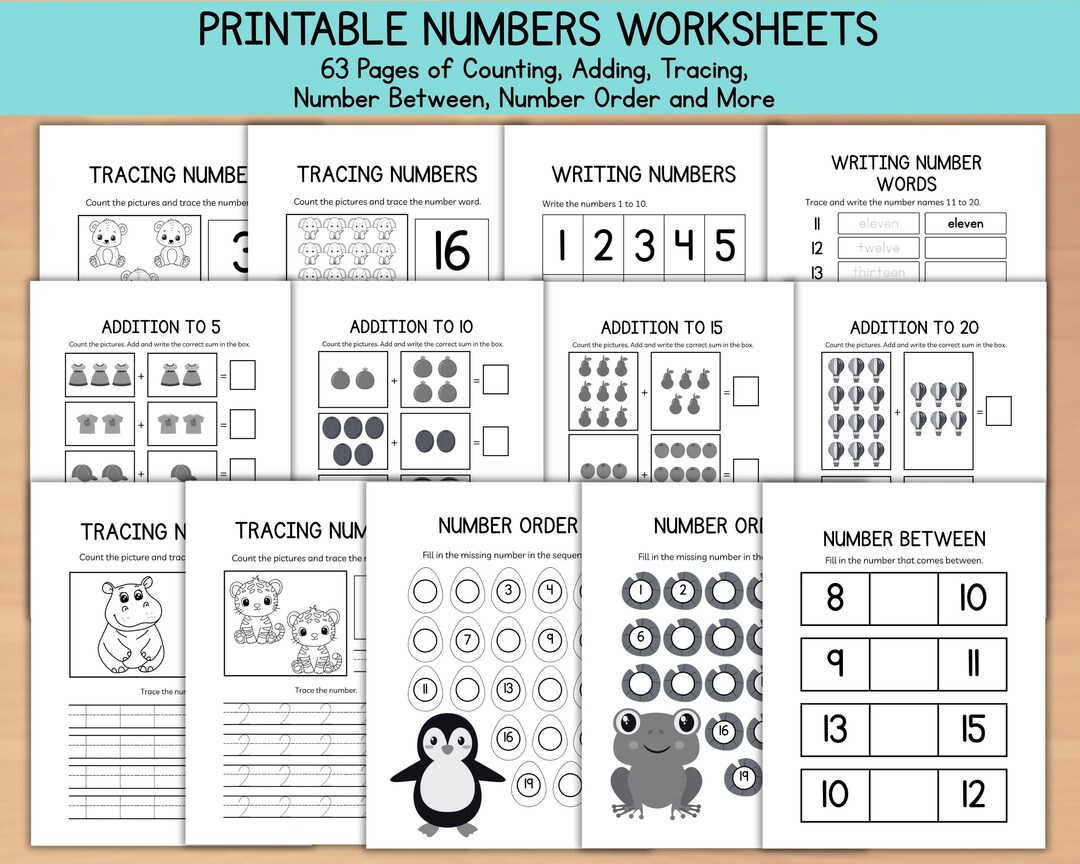 Printable Number Counting Tracing Cutting Gluing Kids Worksheets ...