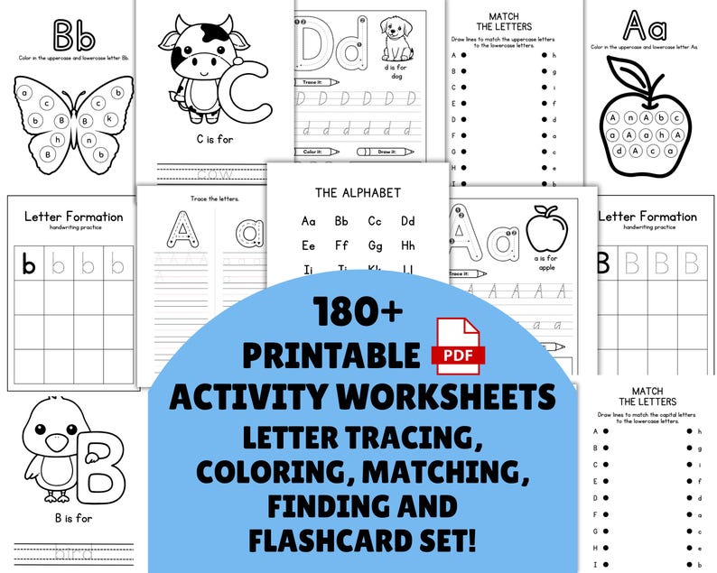 Alphabet Learning Worksheets: Writing, Tracing, Coloring (PDF Download ...
