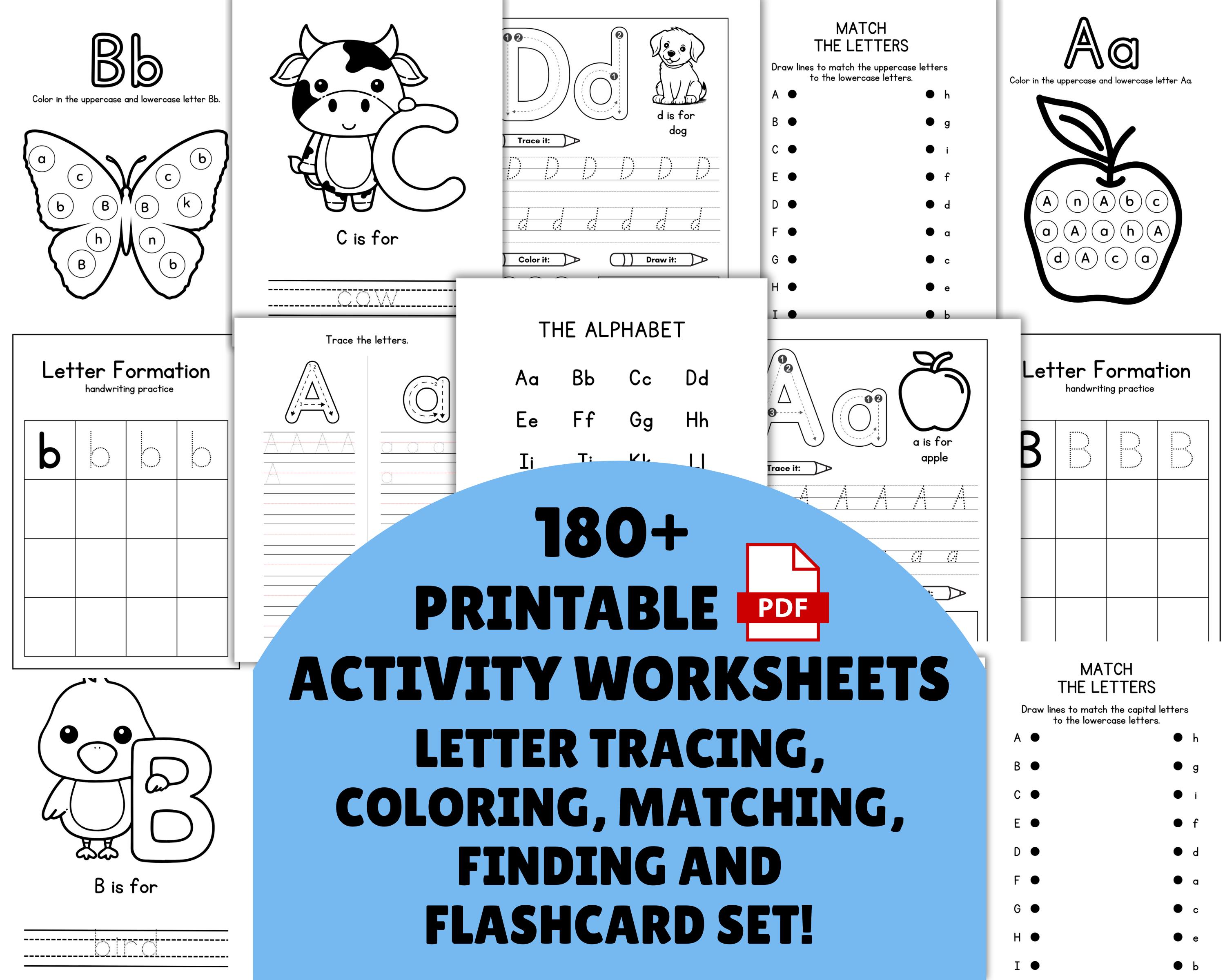 Alphabet Learning Worksheets: Writing, Tracing, Coloring (PDF Download ...