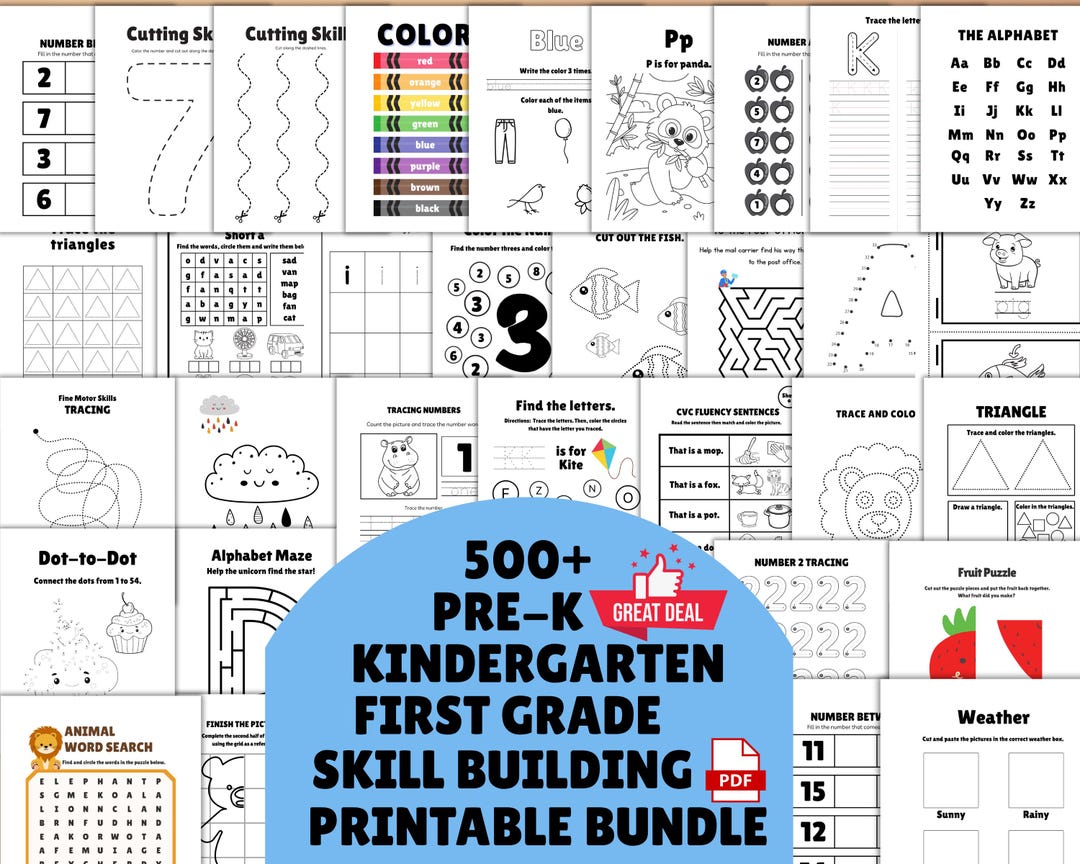 Printable Kids Learning Worksheets Bundle for Pre-k Kindergarten First ...