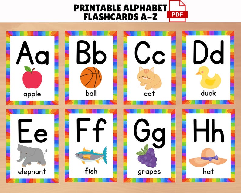 Printable Alphabet Flashcards for Kids Educational ABC Learning Cards ...