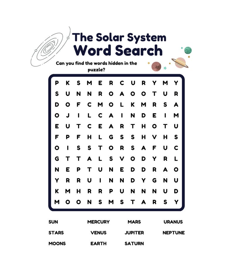 Solar System Worksheets for Kids Learning About the Names of Planets ...