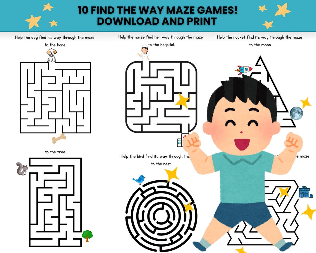 Kids Printable Maze Game Puzzle Worksheets for Critical Thinking and ...