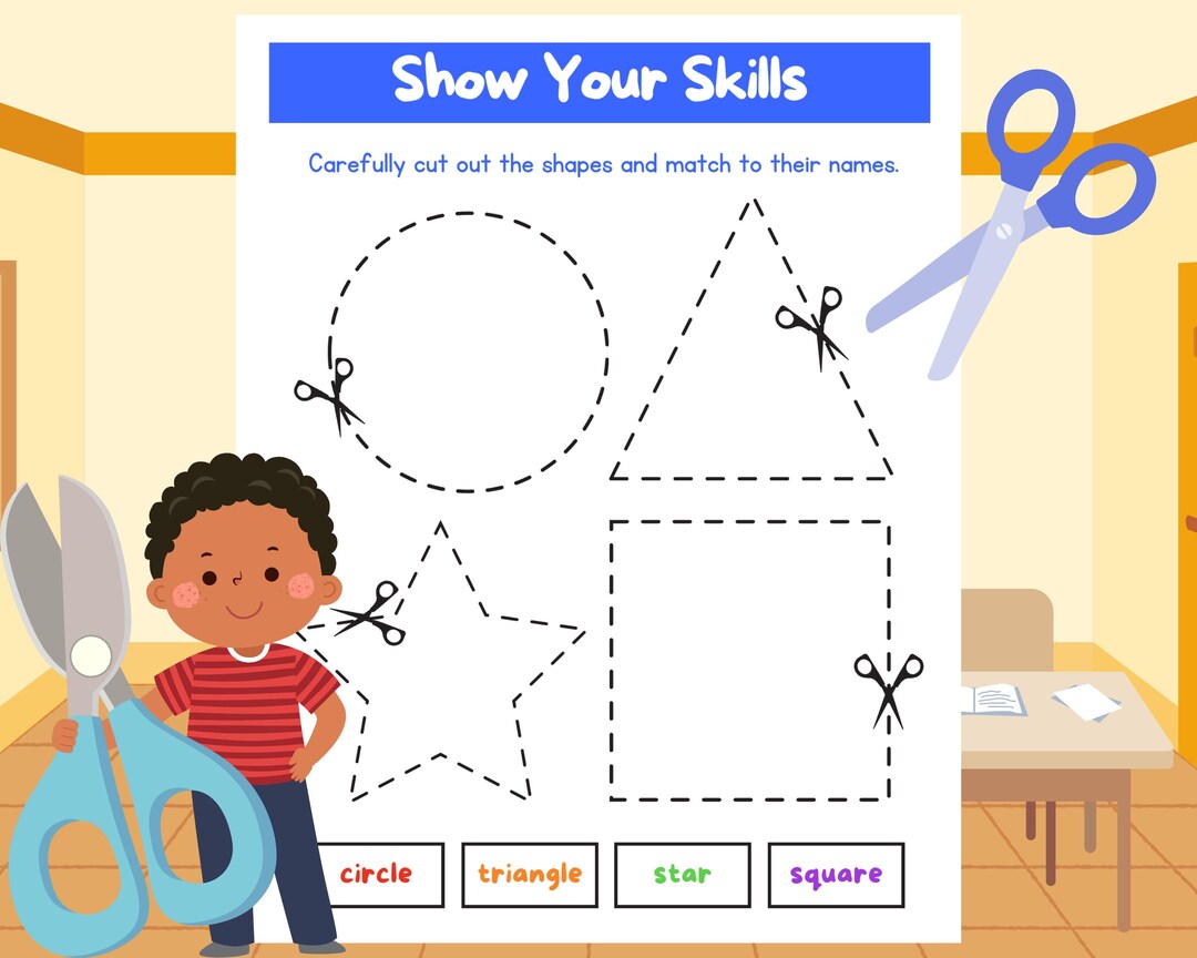 Shapes Cut-out Printable Scissor Practice Worksheet Preschool Pre-k and ...