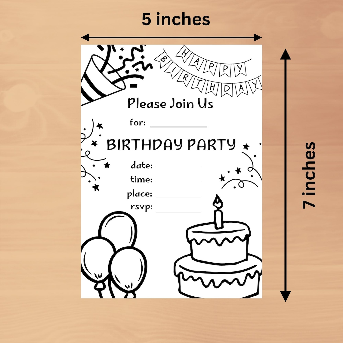 Invitation for Birthday Party Printable Fill in the Blank Black and ...
