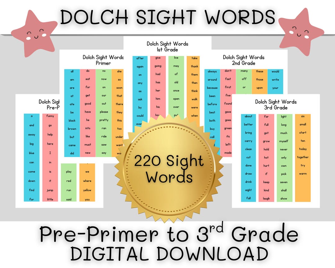 Dolch Sight Word Lists Pre-primer Primer First Second Third Grades for ...