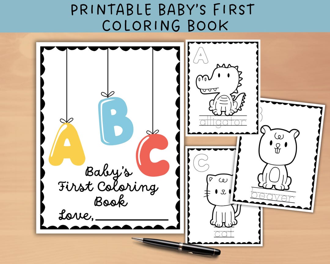Babys First ABC Coloring Book With Cute Animals and Tracing for Baby ...