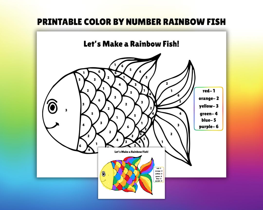 Rainbow Fish Color by Number: Printable Kids Activity (PDF Download) - Etsy