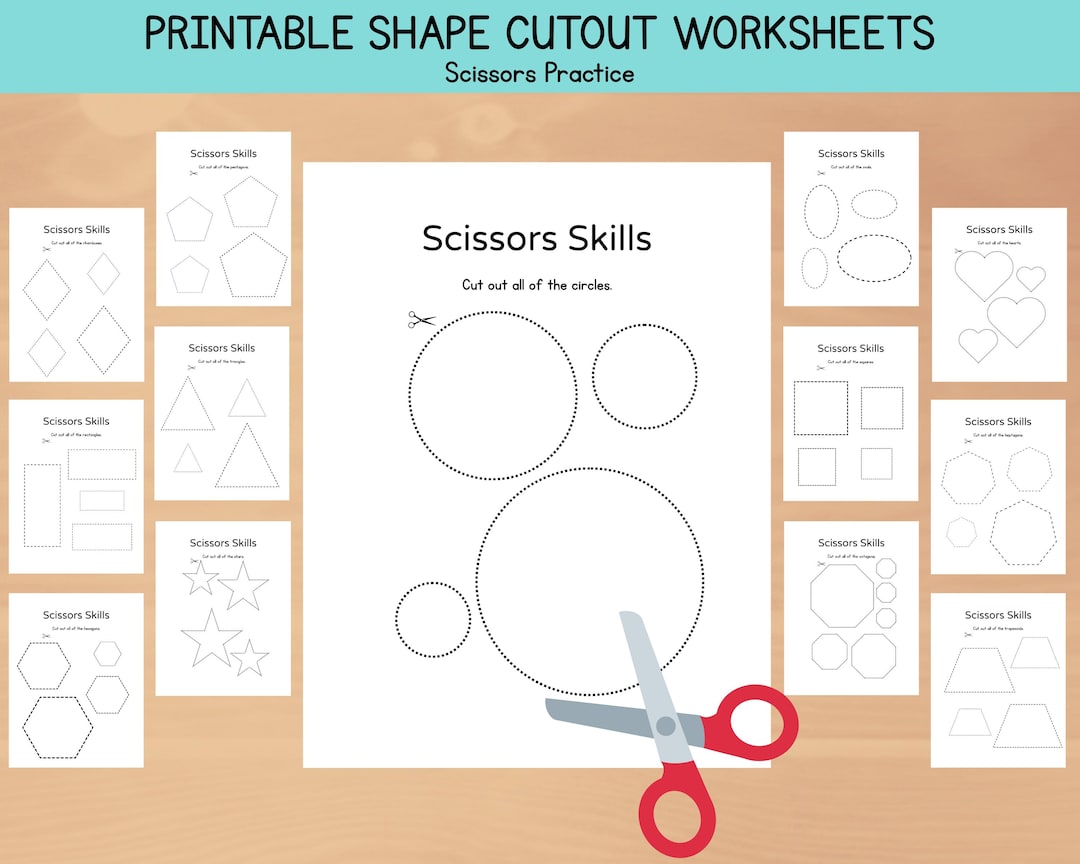 Scissors Practice Shapes: Printable Cutout Worksheets (PDF) - Etsy
