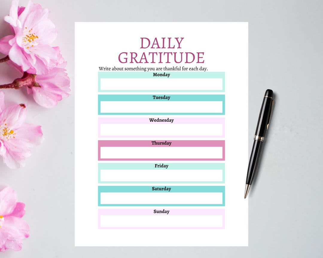 Daily Gratitude Worksheet Reminder Writing Activity Prompts to Inspire ...