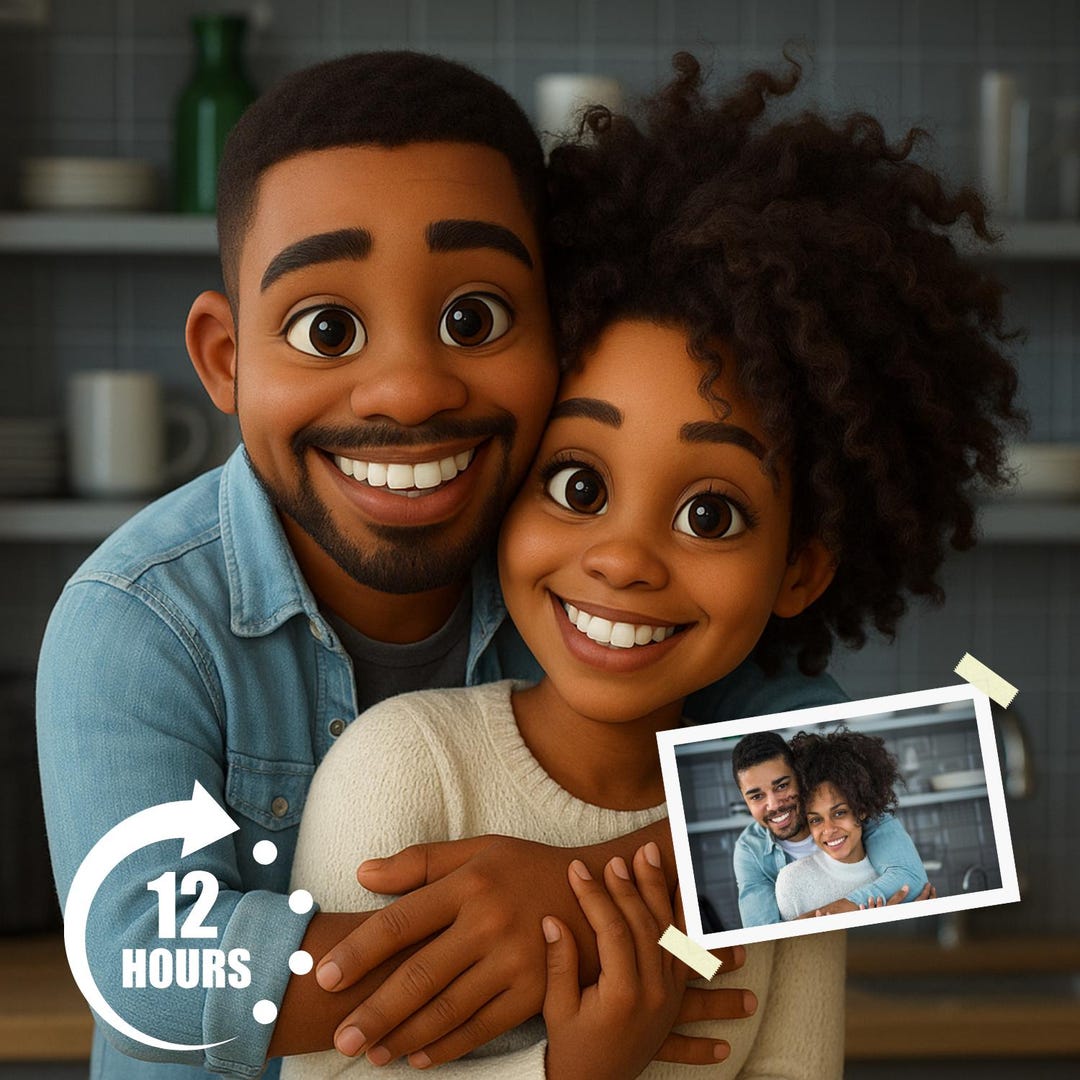 Couples Portraits, Custom Cartoon Pixar Style Portrait From Photo ...
