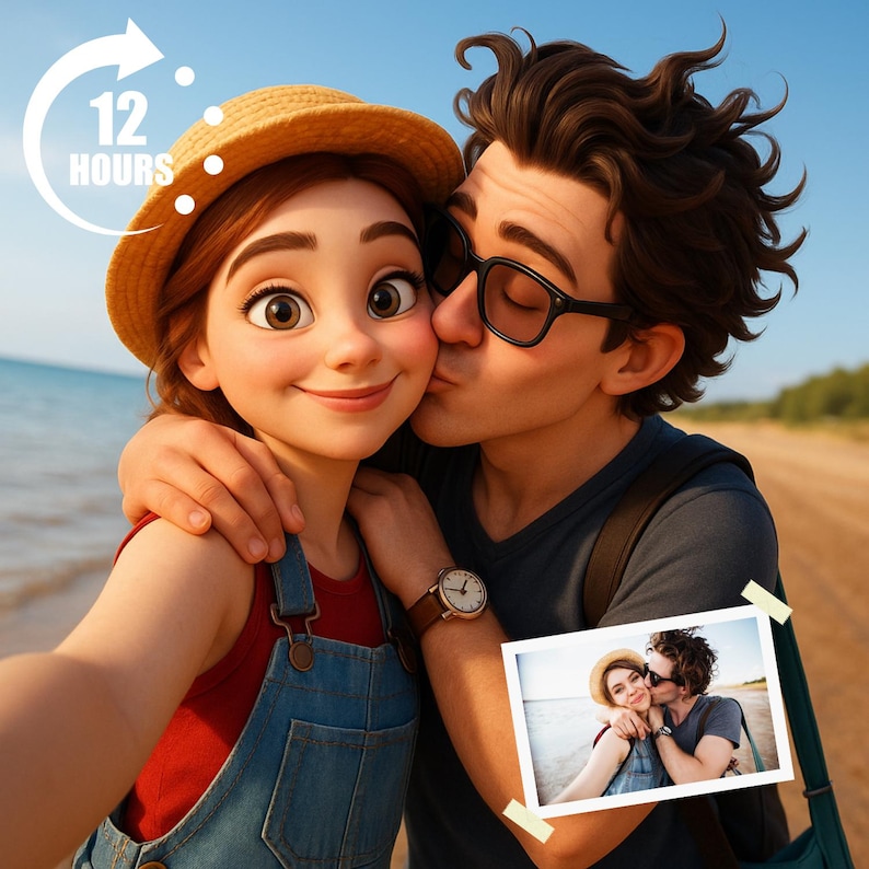Couples Portraits, Custom Cartoon Pixar Style Portrait From Photo ...