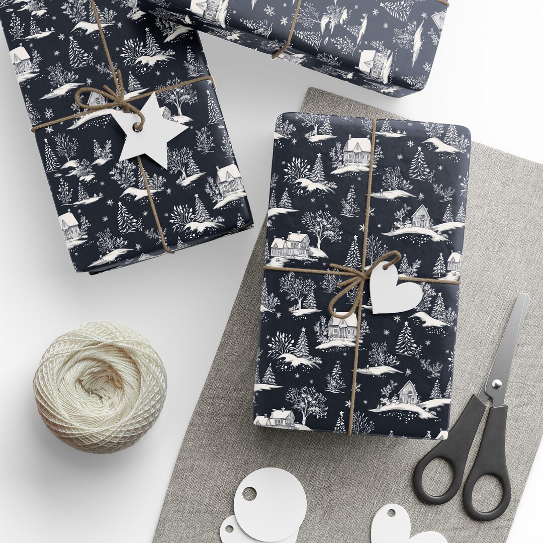 French Inspired Art Christmas Wrapping Paper, Winter Wrapping Paper ...