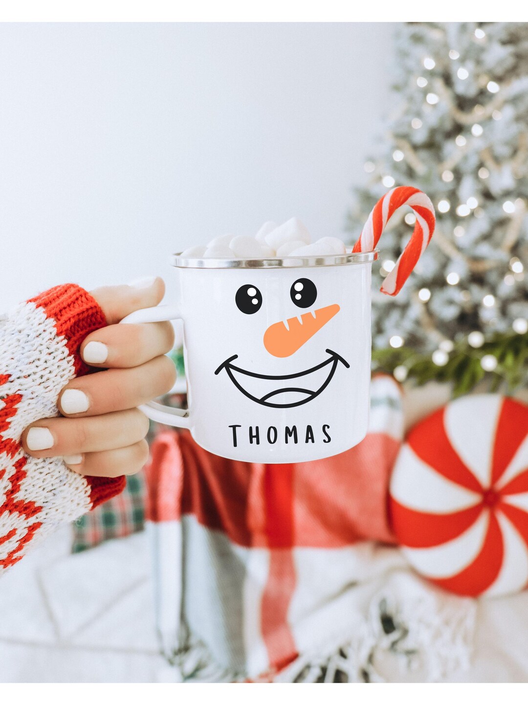 Personalized Enamel Hot Cocoa Camping Mug, Snowman Face Mug ...