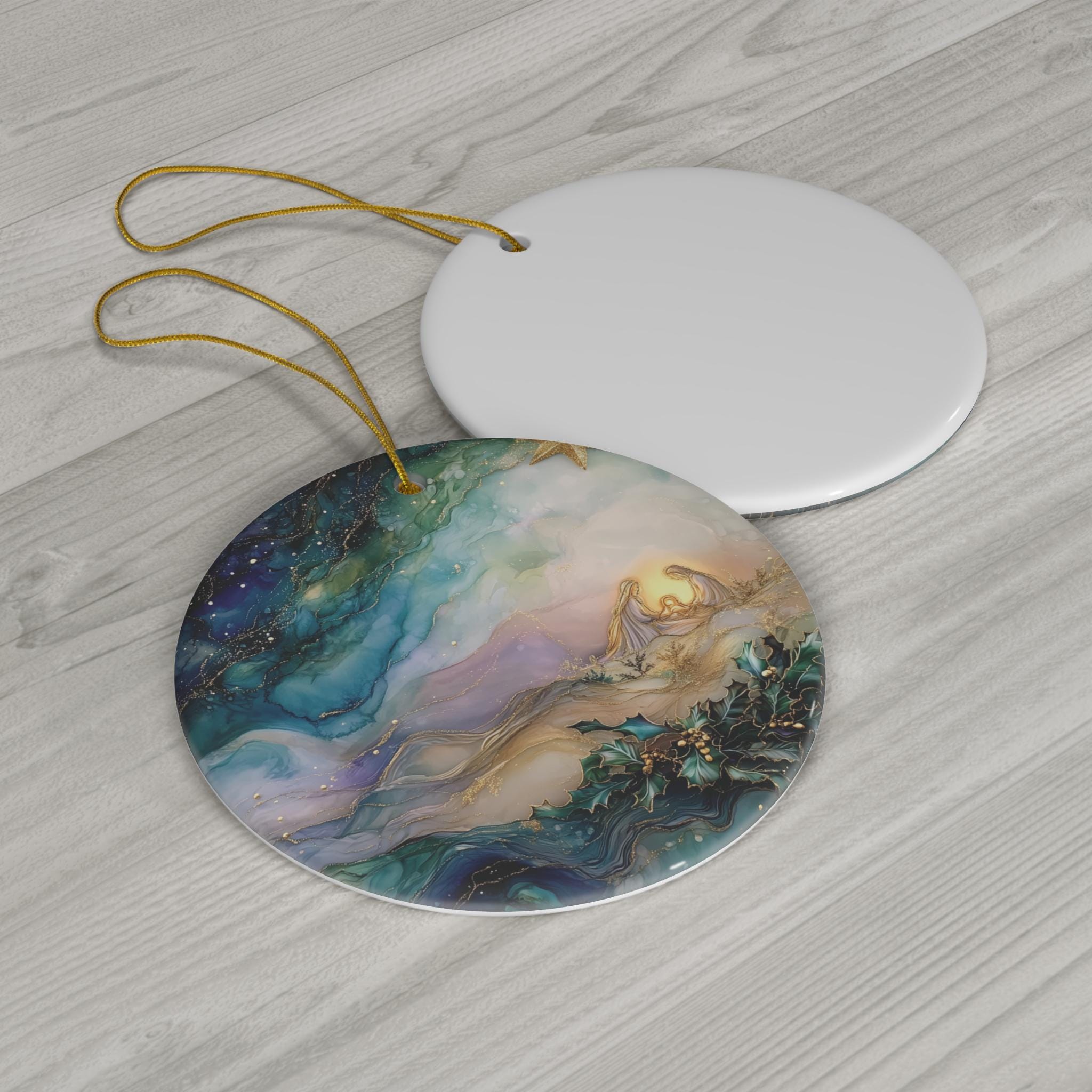 Watercolor Nativity Scene Ceramic Ornament, Christian Christmas Gift - Etsy