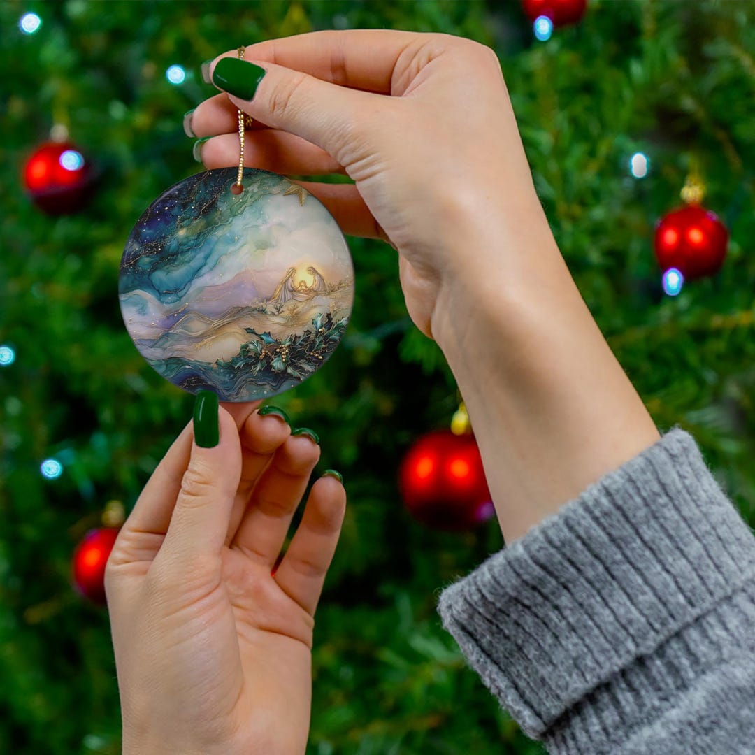 Watercolor Nativity Scene Ceramic Ornament, Christian Christmas Gift - Etsy