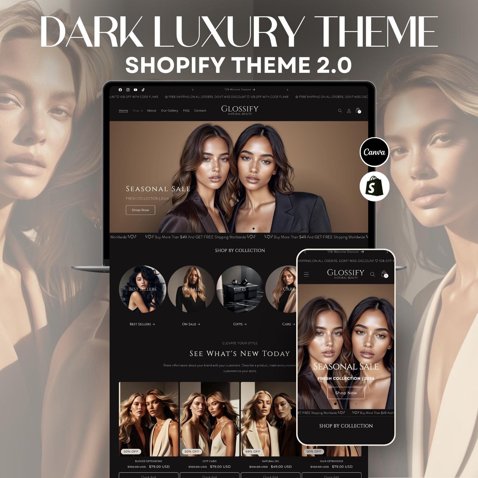 Dark Luxury Shopify Theme, Hair Shopify Theme, Hair Shopify Store ...
