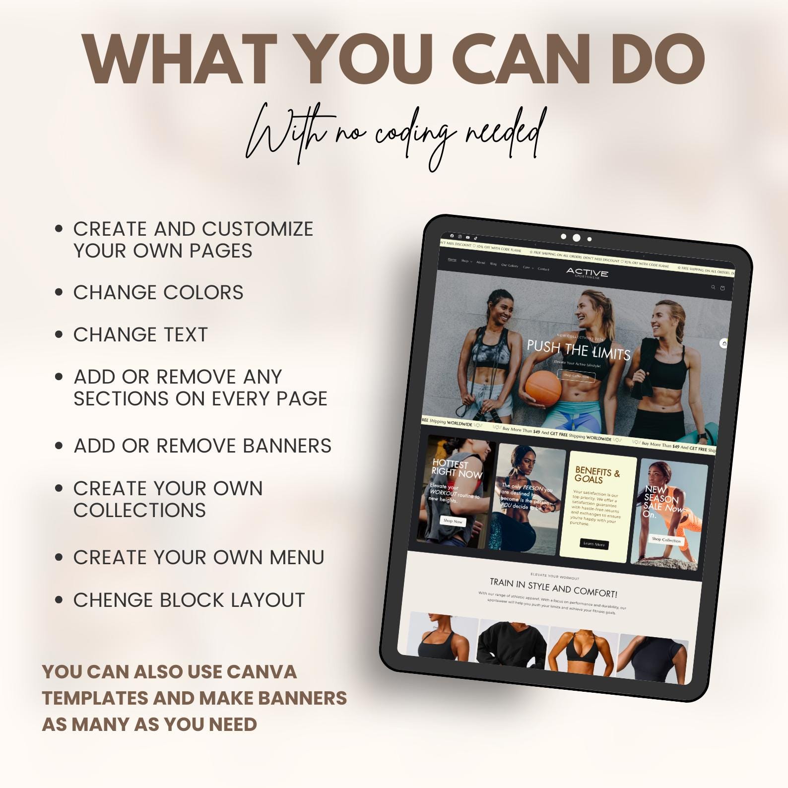 Beige Black Yellow Shopify Theme 2.0 for Sportswear & Activewear ...