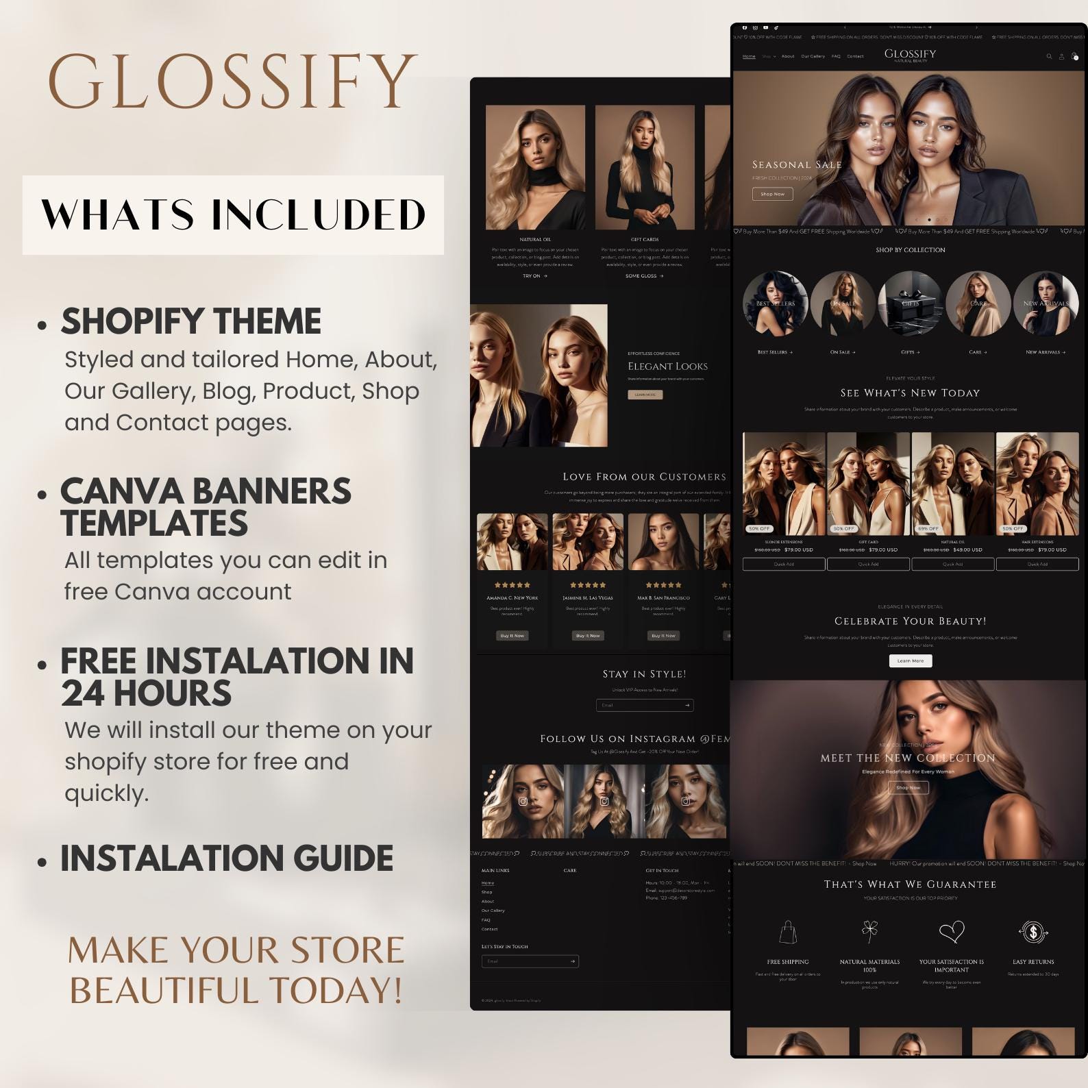 Dark Luxury Shopify Theme, Hair Shopify Theme, Hair Shopify Store ...