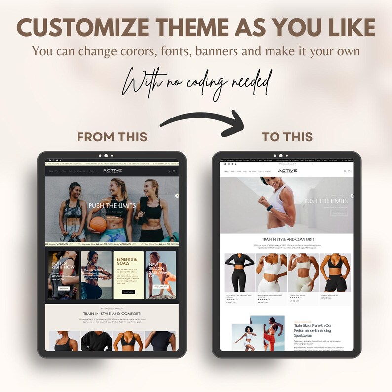 Beige Black Yellow Shopify Theme 2.0 for Sportswear & Activewear ...