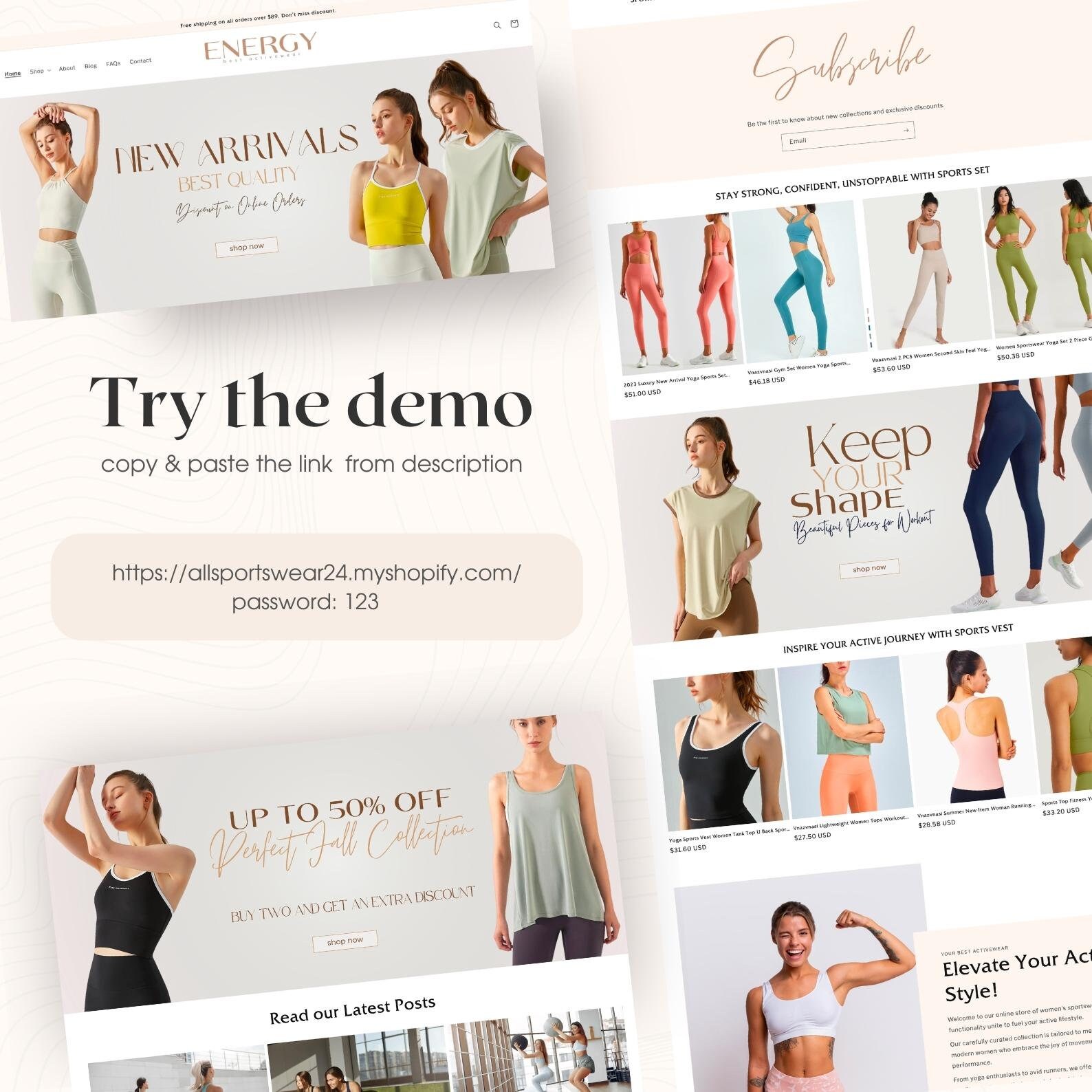 Energy Sportswear Shopify Theme Template Editable Canva - Etsy