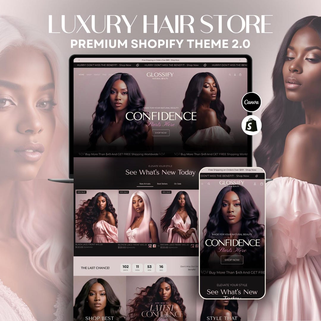 Luxury Hair Shopify Theme 2.0 | Pink Wig & Hair Store Website Template ...