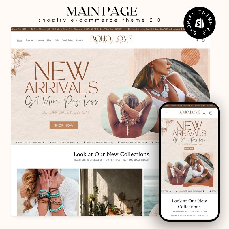 Boho Love Boho Shopify Theme Beige & White Shopify Template Feminine, Minimal Design Editable ...