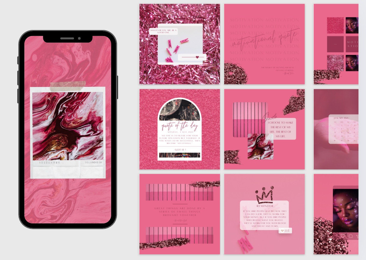 Pink Instagram Templates Canva, Colorful Bright Social Media Templates ...