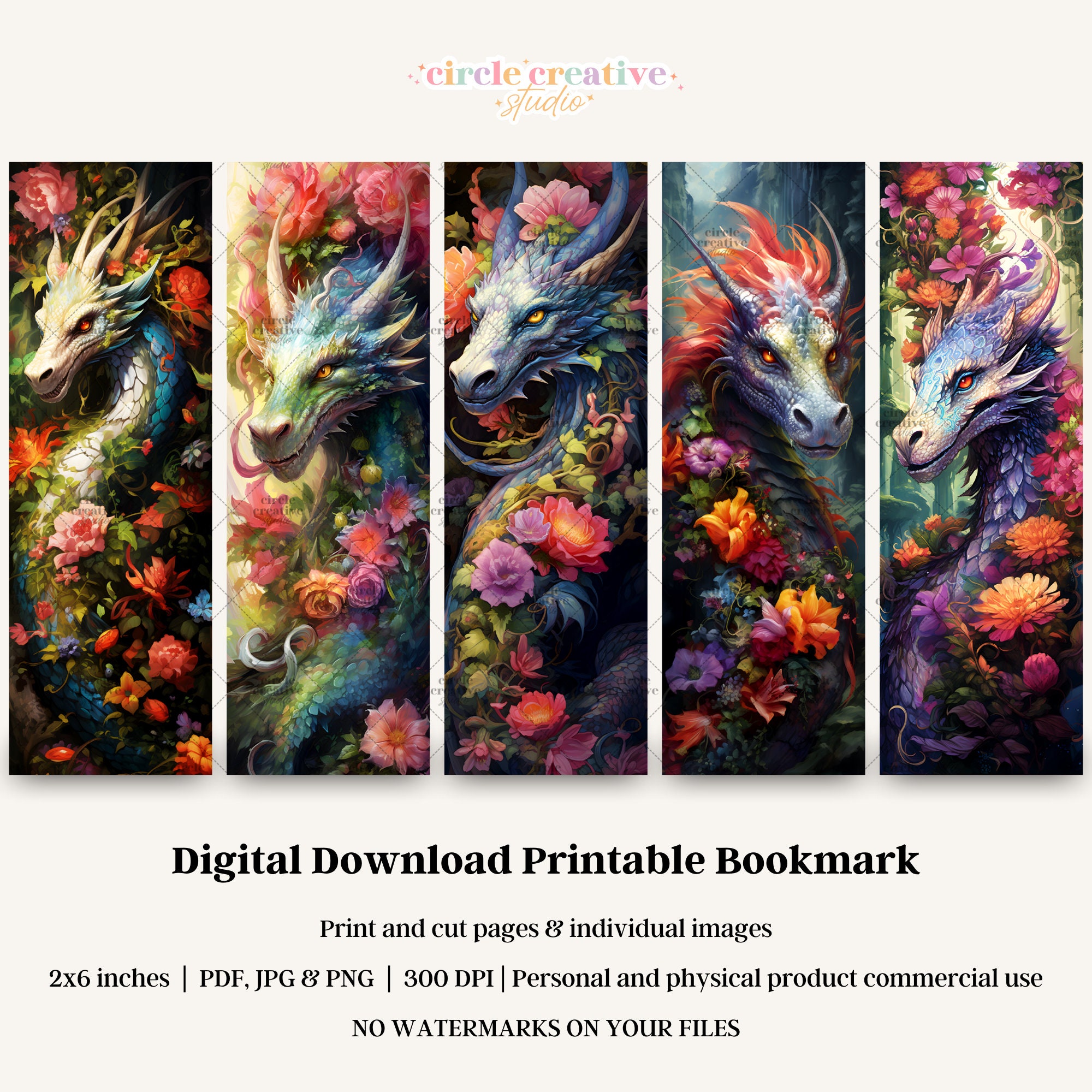 Dragon Printable Bookmarks Bundle Fantasy 25 PNG Bookmark Sublimation ...