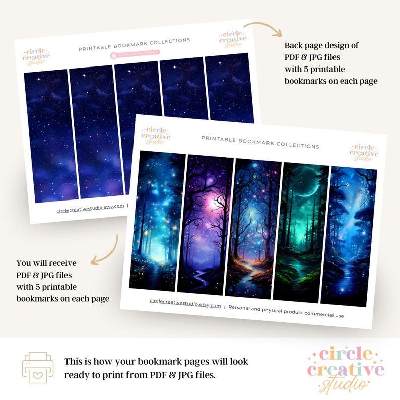 Fantasy Starry Night Forest Bookmarks: 25 PNG Printable Designs ...
