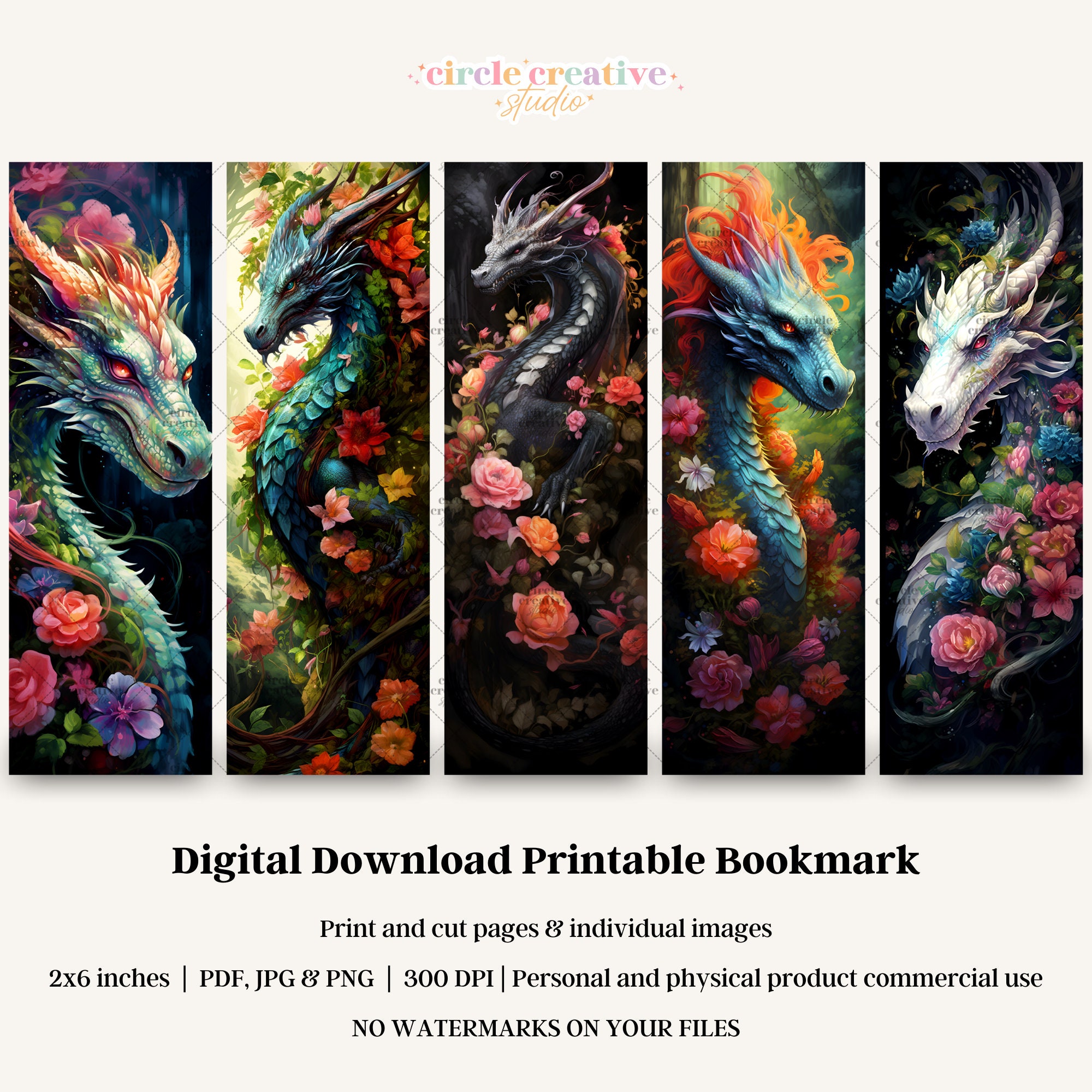 Dragon Printable Bookmarks Bundle Fantasy 25 PNG Bookmark Sublimation ...