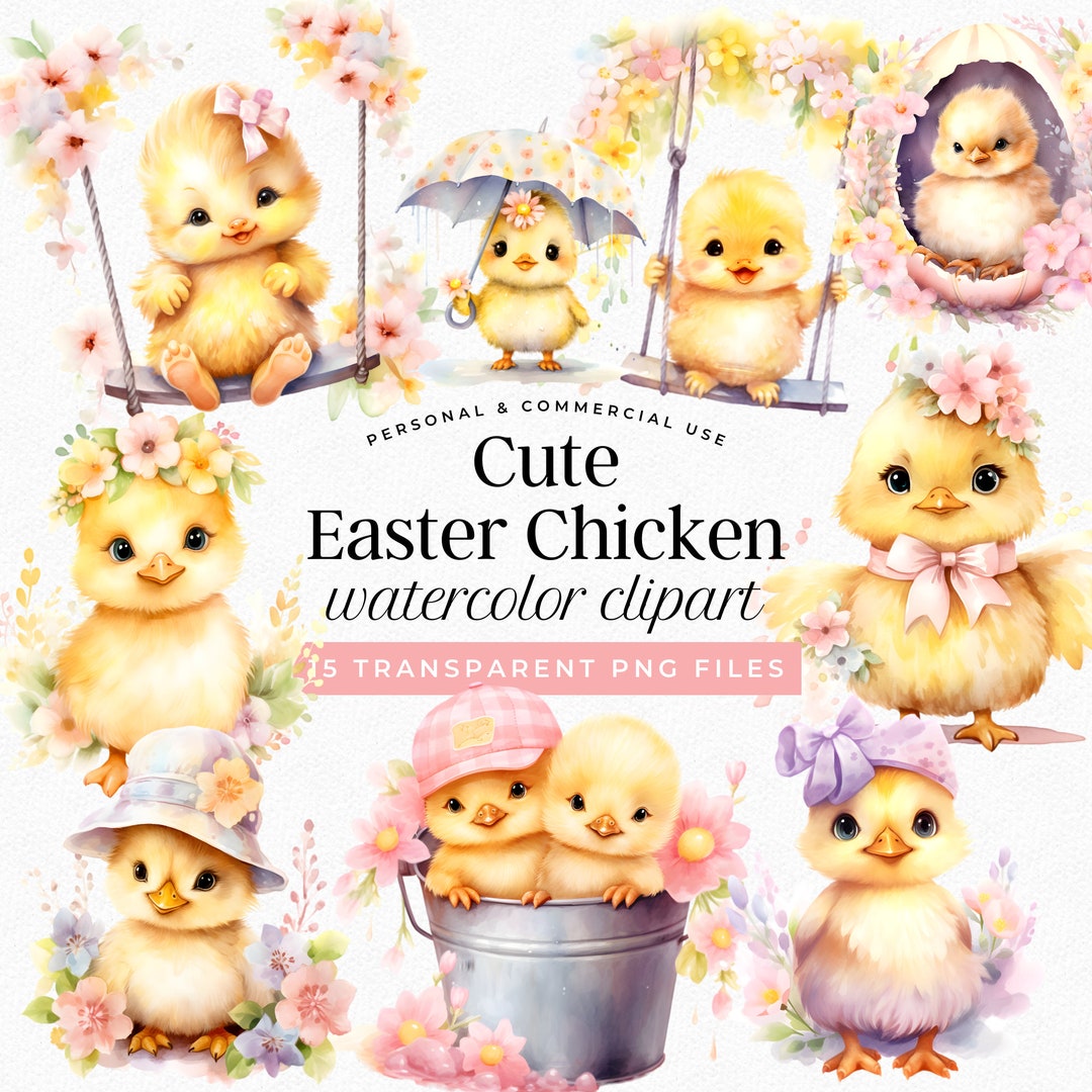 Cute Easter Chicken Png Clipart, Watercolor Baby Chick Spring Clipart ...