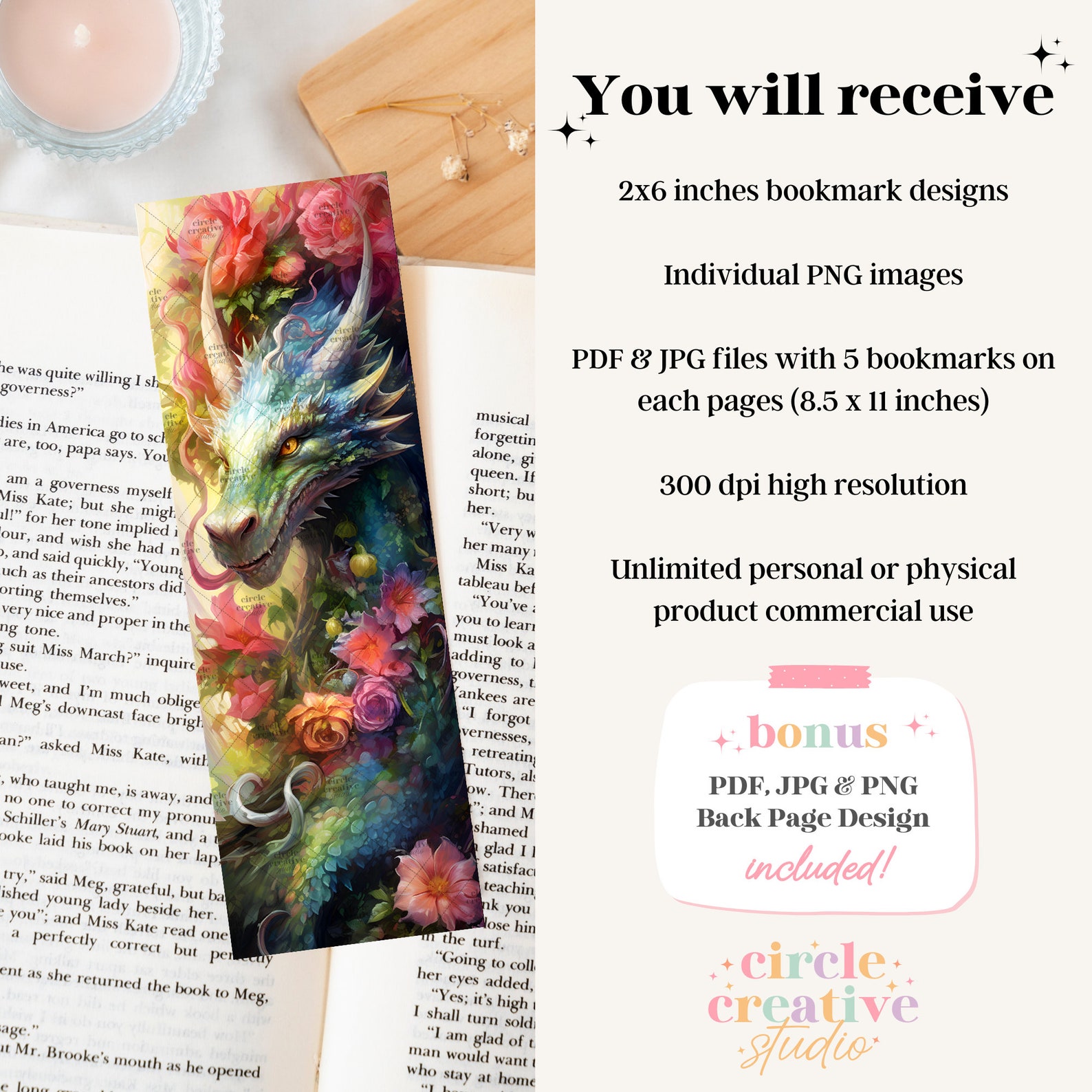 Dragon Printable Bookmarks Bundle Fantasy 25 PNG Bookmark Sublimation ...