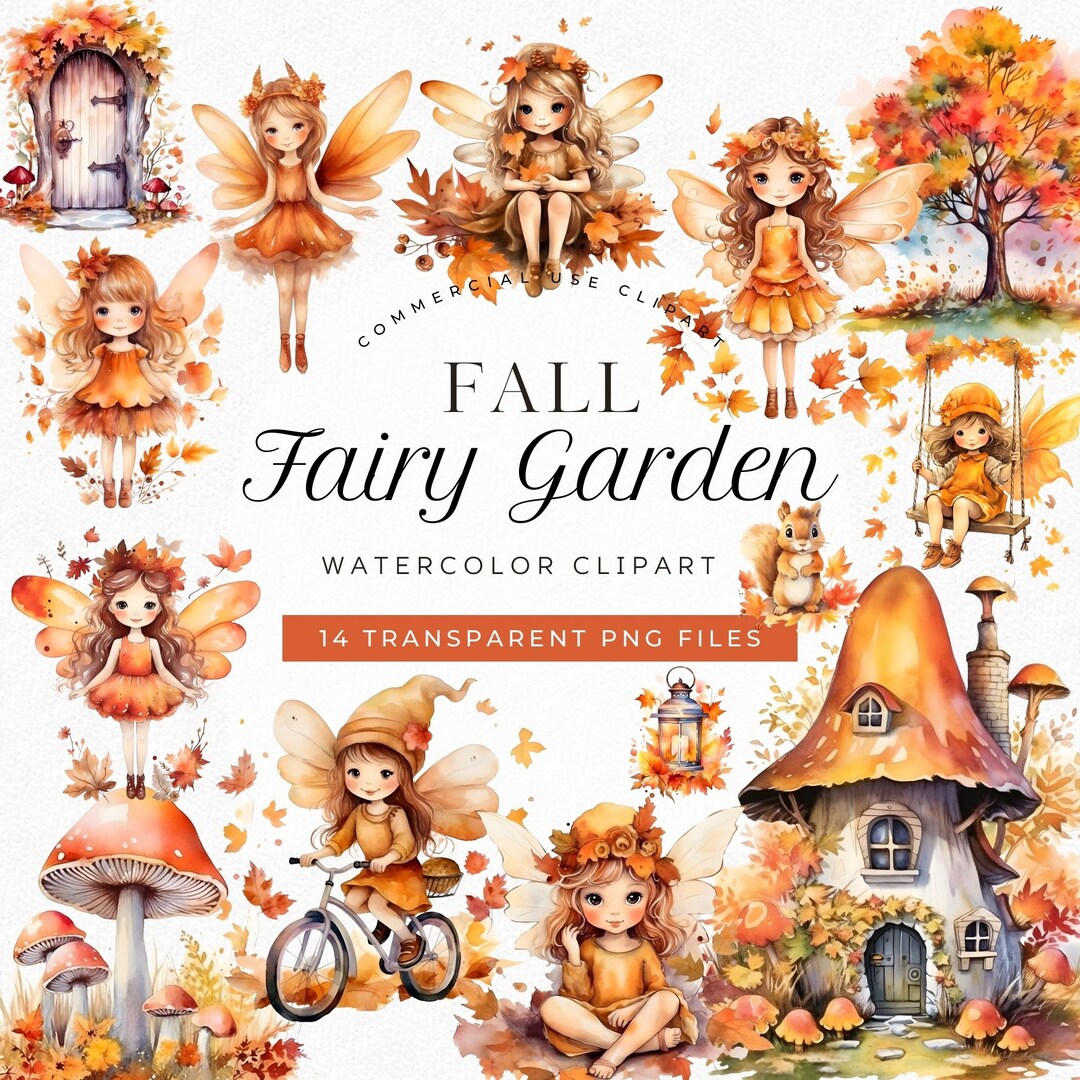 Watercolor Fall Fairy Clipart PNG Autumn Fairy Garden, Cute Fairy House ...