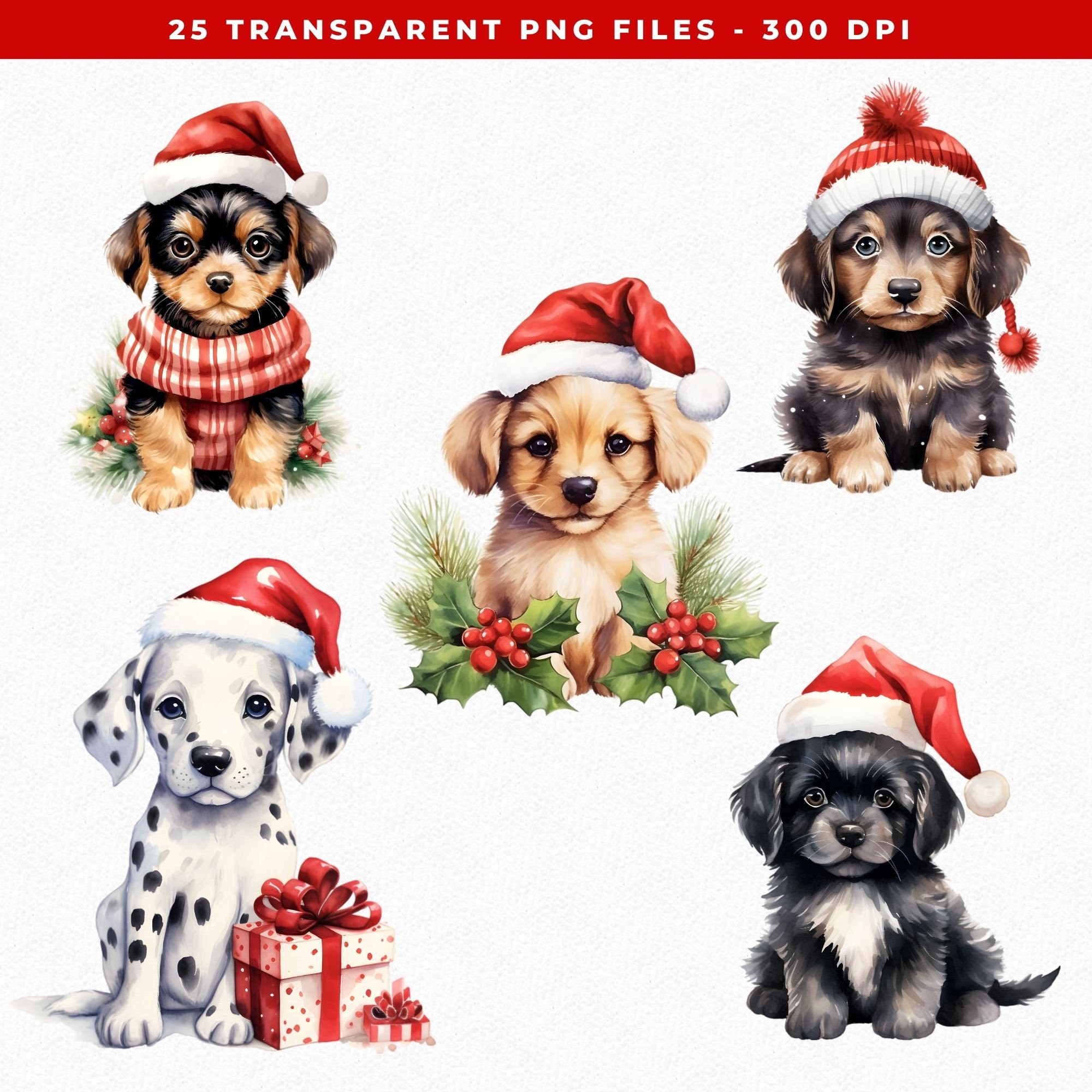 Christmas Cute Puppy PNG Clipart Watercolor Dog Bundle, Christmas ...