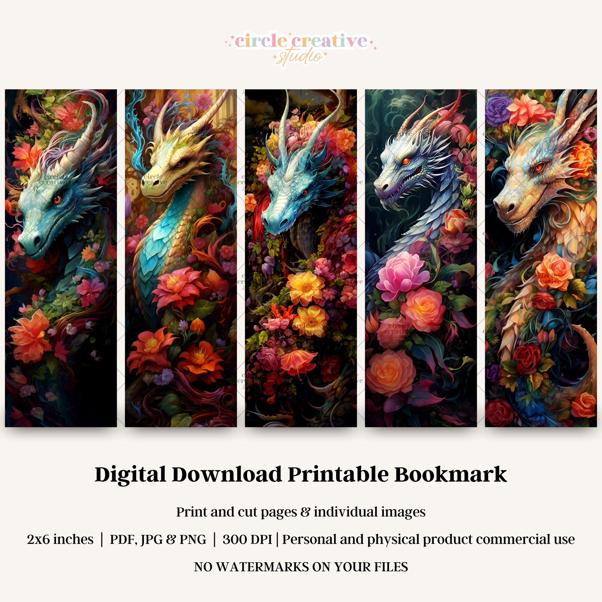 Dragon Printable Bookmarks Bundle Fantasy 25 PNG Bookmark Sublimation ...