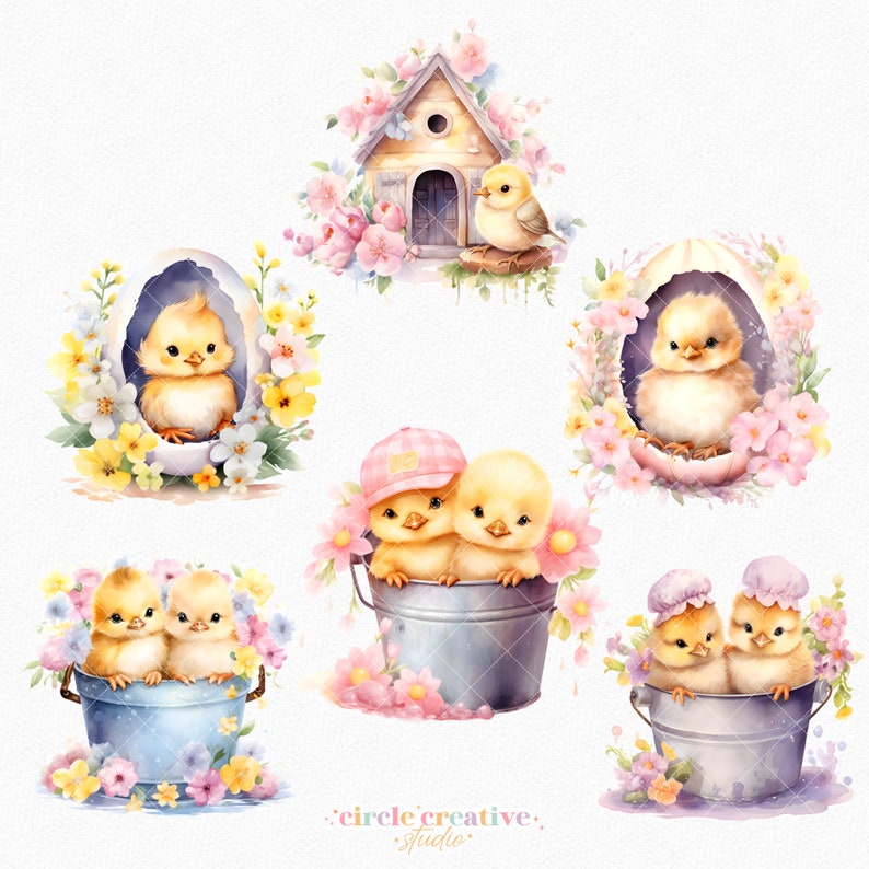 Cute Easter Chicken Png Clipart, Watercolor Baby Chick Spring Clipart ...