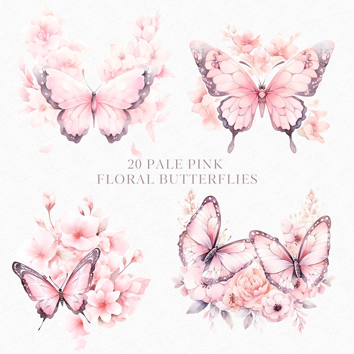 Watercolor Pink Floral Butterfly Clipart PNG Flowers Clipart ...