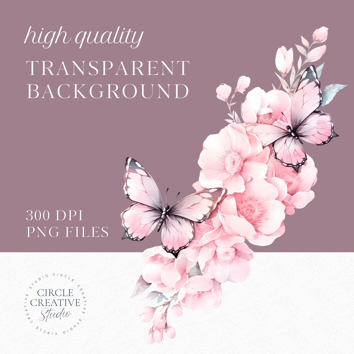 Watercolor Pink Floral Butterfly Clipart PNG Flowers Clipart ...